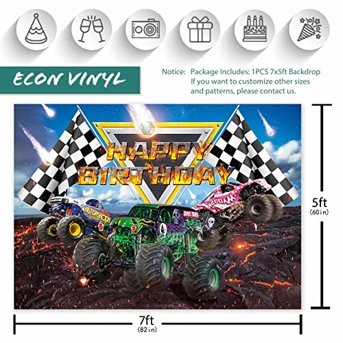 Monster Truck Themed Birthday Party Backdrop Car Grave Digger Party Supplies Burning Flame Photography Background for Baby Boy Cake Table Decorations Banner Photo Booth Props Supplies 7‘x5'