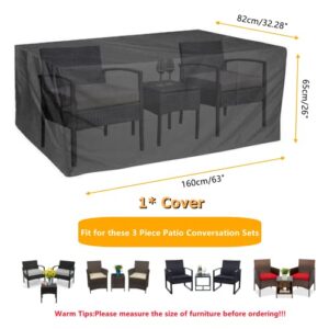 HOMEZILLIONS Patio Cover Patio Conversation Set Covers Patio Furniture Sets Covers Conversation Set Outdoor Cover for Outdoor 3 Piece Furniture Rectangular Water Proof Windproof Dust 63×26×32inch