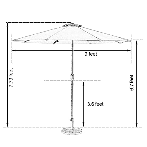 Aok Garden 9 ft Patio Umbrella with Solar Lights Outdoor 32 LED Table Aluminum Pole Umbrella 8 Ribs with Push Button Tilt and Crank for Market, Deck, Backyard and Pool (Blue)