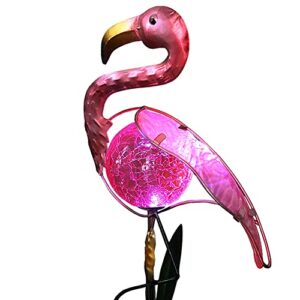 bright zeal 14″ big metal outdoor solar lights waterproof flamingo garden led stake light – solar pink flamingos yard ornaments – solar stake lights yard decor solar metal yard art