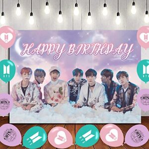 bts bangtan boys happy birthday backdrop cartoon bts banner poster for bangtan boys fans girls bts theme party decorations kpop bangtan boys birthday supplies background studio shoot photo props booth