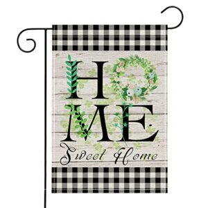 spring garden flag home sweet home buffalo plaid decor farmhouse rustic 12×18 double sided burlap vertical yard decor patio lawn outdoor decorate(home)