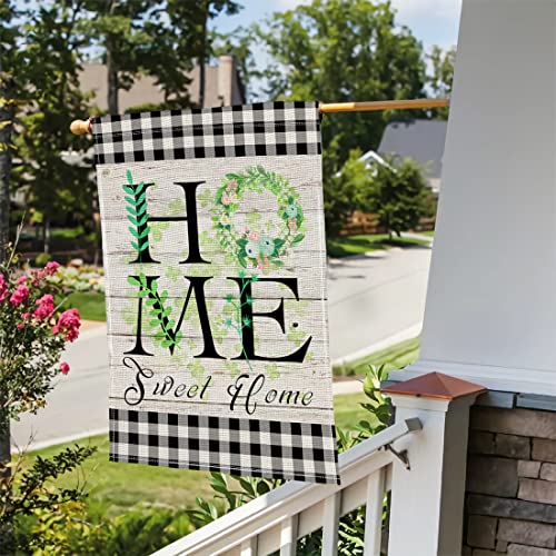 Spring Garden Flag Home Sweet Home Buffalo Plaid Decor Farmhouse Rustic 12x18 Double Sided Burlap Vertical Yard Decor Patio Lawn Outdoor Decorate(HOME)