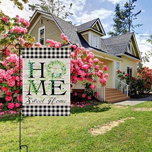 Spring Garden Flag Home Sweet Home Buffalo Plaid Decor Farmhouse Rustic 12x18 Double Sided Burlap Vertical Yard Decor Patio Lawn Outdoor Decorate(HOME)