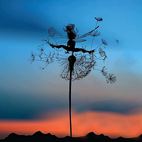 KINHA Fairy Dandelion Sculptures Fairy Dandelion Sculptures Garden Stakes Dramatic Fairy Sculptures Dancing with Dandelions,Wind Catcher for Home Garden Patio Yard Decoration with Standing Pole