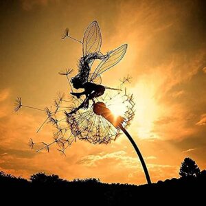 KINHA Fairy Dandelion Sculptures Fairy Dandelion Sculptures Garden Stakes Dramatic Fairy Sculptures Dancing with Dandelions,Wind Catcher for Home Garden Patio Yard Decoration with Standing Pole