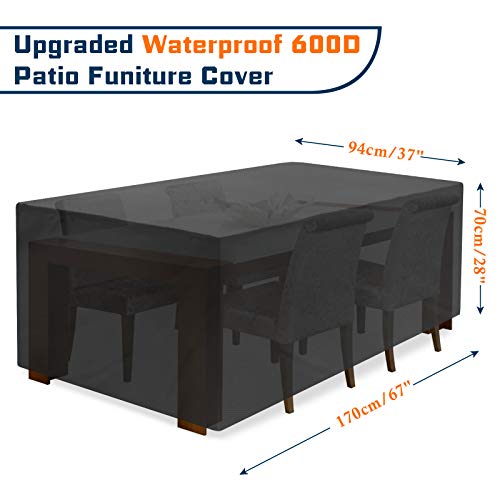 JESTOP Patio Furniture Covers, 600D Rectangular Outdoor Table Cover Waterproof Windproof Heavy Duty Oxford Fabric Anti-UV Patio Table and Chair Cover (67”L x 37”W x 28”H )