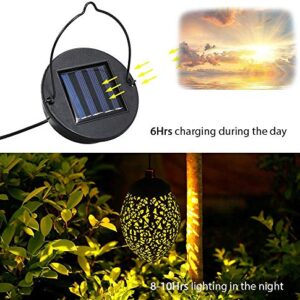 2 Pcs Hanging Solar Lights Solar-Powered Lantern LED Garden Lights Metal Lamp Waterproof for Outdoor Hanging Decor