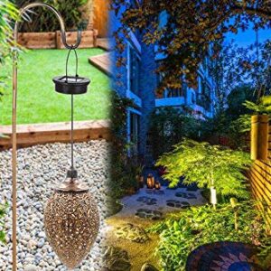 2 Pcs Hanging Solar Lights Solar-Powered Lantern LED Garden Lights Metal Lamp Waterproof for Outdoor Hanging Decor