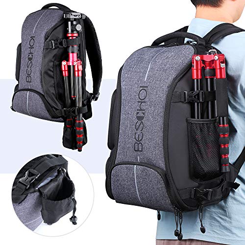 Camera Backpack, Beschoi Waterproof Camera Bag Photography Bag with Tripod Strap and Rain Cover Large Capacity Rucksack for DSLR Camera, Speedlite Flash, Camera Tripod, Laptops, Lens and Accessories