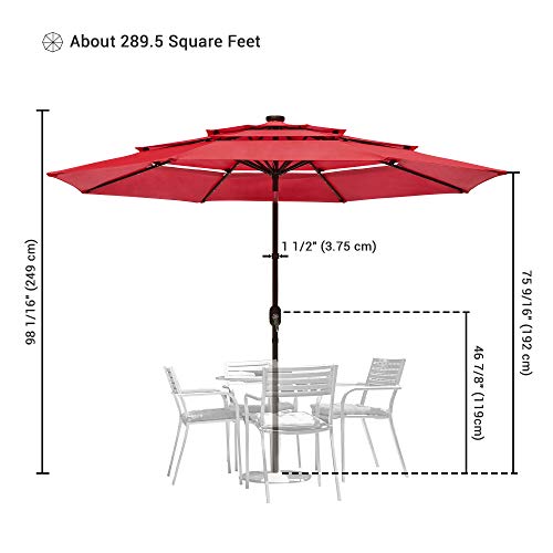 Yescom 10ft 3 Tier UV70+ Solar Powered Patio Umbrella with LED Crank Tilt Button Outdoor Home Garden Yard Deck