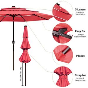 Yescom 10ft 3 Tier UV70+ Solar Powered Patio Umbrella with LED Crank Tilt Button Outdoor Home Garden Yard Deck