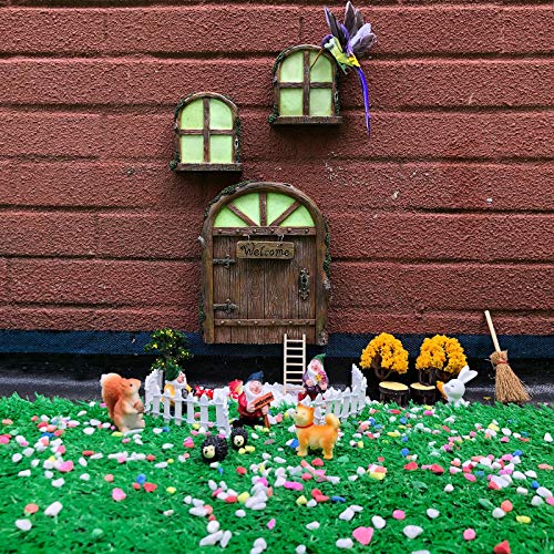 ALLADINBOX Miniature Fairy Gnome Home Window and Door with Welcome Sign for Trees Decoration, Glow in Dark Fairies Sleeping Door and Windows, Yard Art Garden Sculpture Lawn Ornament Halloween Decor