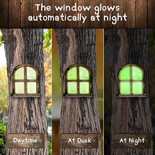 ALLADINBOX Miniature Fairy Gnome Home Window and Door with Welcome Sign for Trees Decoration, Glow in Dark Fairies Sleeping Door and Windows, Yard Art Garden Sculpture Lawn Ornament Halloween Decor