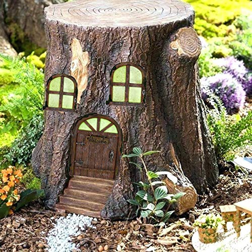 ALLADINBOX Miniature Fairy Gnome Home Window and Door with Welcome Sign for Trees Decoration, Glow in Dark Fairies Sleeping Door and Windows, Yard Art Garden Sculpture Lawn Ornament Halloween Decor