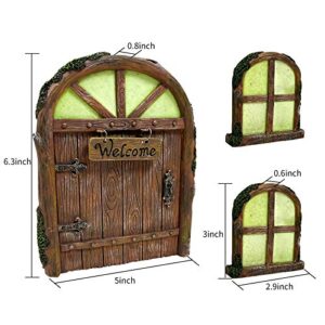 ALLADINBOX Miniature Fairy Gnome Home Window and Door with Welcome Sign for Trees Decoration, Glow in Dark Fairies Sleeping Door and Windows, Yard Art Garden Sculpture Lawn Ornament Halloween Decor