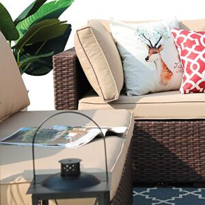 Patiorama 10 Piece Outdoor Patio Furniture Set, Patio Sectional Sofa Set, All-Weather Brown PE Wicker with Beige Cushions, Outdoor Backyard Porch Garden Poolside Balcony Furniture Sets