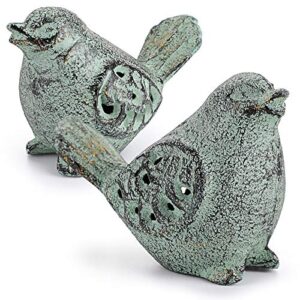 ownmy 2 cast iron green bird sculptures outdoor bird statues hollow carved bird desktop ornaments figurines, decorative creative animal figurine indoor outdoor statues for garden patio home decor