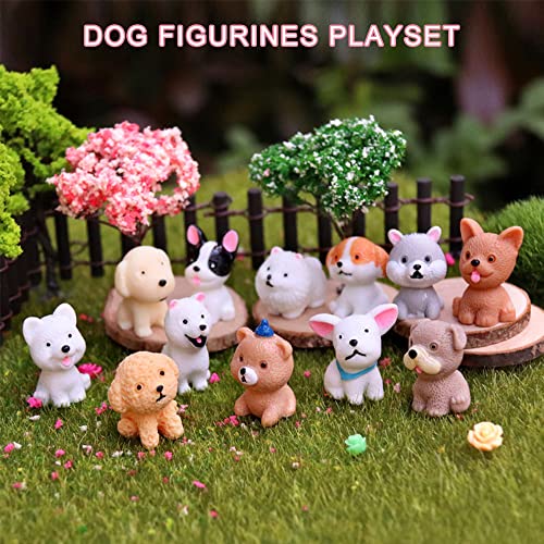 12 Pieces Resin Fairy Garden Animals, Fairy Garden Accessories, Micro Landscape Kit, Miniature Figurines, for Garden DIY, Dollhouse Decoration, Plant House Decor (Dog)