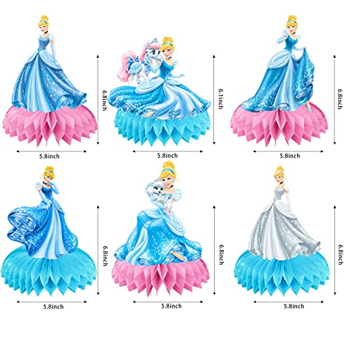 6 PCS Cinderella Princess Theme Honeycomb Centerpieces Colorful Cartoon Princess Cinderella Kids' Birthday Party Decoration (Cinderella)