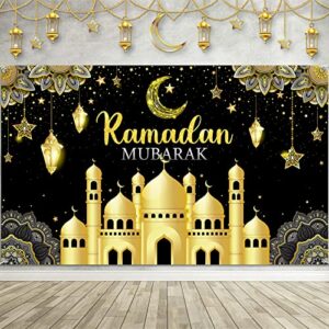 ramadan mubarak decorations backdrop banner muslim ramadan kareem background eid mubarak sign photo booth backdrop background for home muslim ramadan eid al fitr party supplies (black)