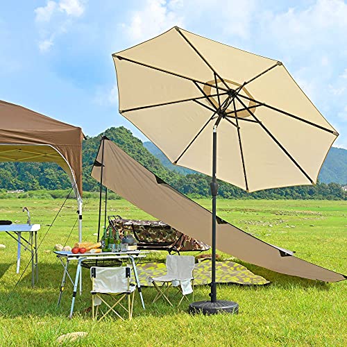 YesHom 9' Outdoor Solar Powered LED Umbrella 8 Ribs w/ 32 Lights Patio Garden Market Umbrella Tilt and Crank UV30 Beige