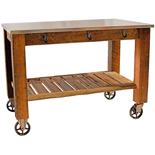 Redwood Potting Table Rolling Cart Swivel Cast Iron Wheels with Brakes Outdoor Garden Work Bench (with Hardware)