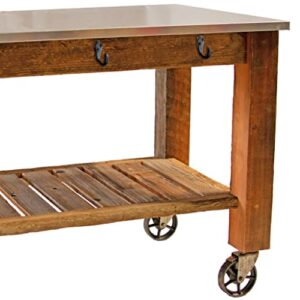 Redwood Potting Table Rolling Cart Swivel Cast Iron Wheels with Brakes Outdoor Garden Work Bench (with Hardware)