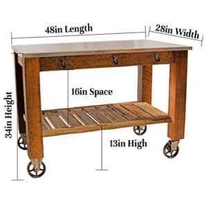 Redwood Potting Table Rolling Cart Swivel Cast Iron Wheels with Brakes Outdoor Garden Work Bench (with Hardware)