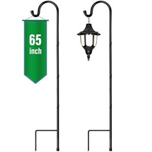 goforwild shepherd’s hooks 2 pack black, 65 inches tall, adjustable premium metal garden hook for outdoor, hanging plant, solar lights, lanterns, bird feeders, garden stake and wedding decor, 7015