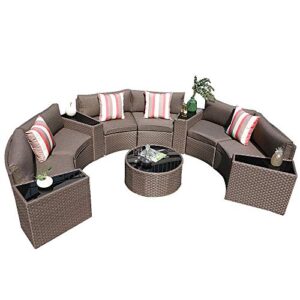 sunsitt outdoor sectional set 11-piece half moon patio furniture, pe wicker sofa taupe cushions with 4 side table and 4 pillows