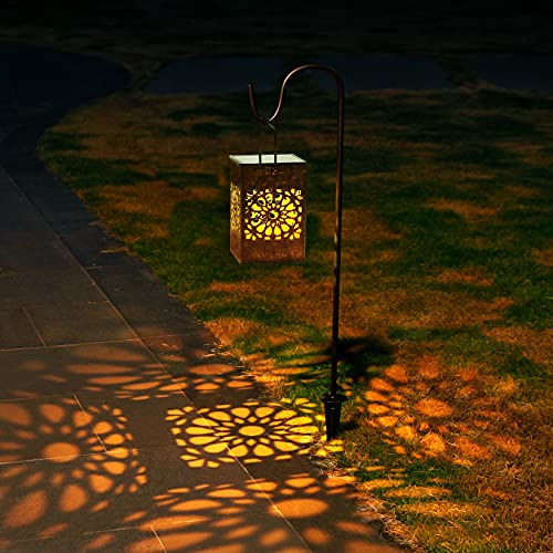 Solar Lanterns Outdoor, 2 Pack Metal Garden Decor Patio Decor LED Hanging Solar Lights Table Lamp for Patio, Yard, Walkway, Pathway