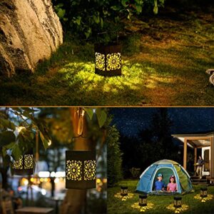 Solar Lanterns Outdoor, 2 Pack Metal Garden Decor Patio Decor LED Hanging Solar Lights Table Lamp for Patio, Yard, Walkway, Pathway