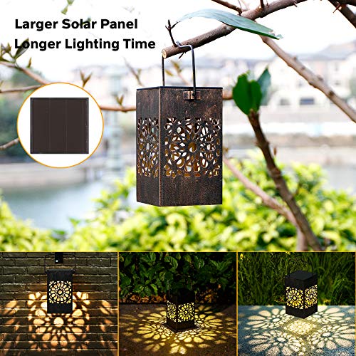 Solar Lanterns Outdoor, 2 Pack Metal Garden Decor Patio Decor LED Hanging Solar Lights Table Lamp for Patio, Yard, Walkway, Pathway