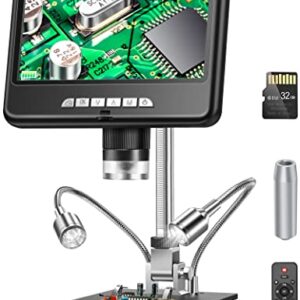 2K LCD Digital Microscope 1200X, Dcorn 7" 24MP HDMI Microscope, Soldering Coin Microscope with Lights, Extension Tube & 32GB Card Included, Coin Magnifier with Light