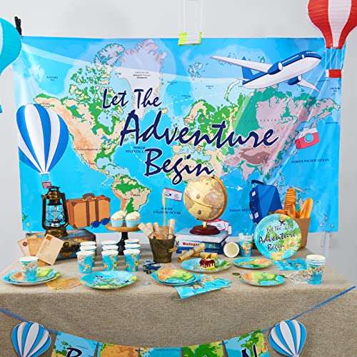 Bon Voyage Birthday Party Backdrop - 73'' X 43'' Travel Themed Party Decorations Supplies Around The World Photo Background Adventure Time Banner for Graduation Baby Shower Going Away