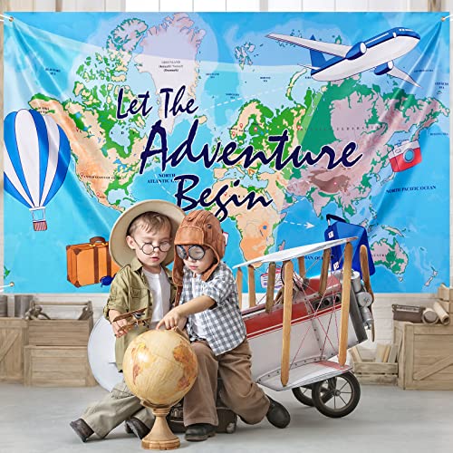 Bon Voyage Birthday Party Backdrop - 73'' X 43'' Travel Themed Party Decorations Supplies Around The World Photo Background Adventure Time Banner for Graduation Baby Shower Going Away