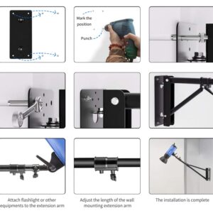 Selens Wall Mount Triangle Boom Arm-Max Length 5.9 Feet/180cm , 180° Flexible Rotation Camera Wall Mount for Photography Strobe Light, Ring Light, Umbrella Softbox, Reflector (Black)