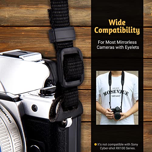 Mirrorless Camera Neck Strap Shoulder Belt for Sony ZV-E10 A7C A6600 A6500 A6400 A7 IV III A7R V IV A7S III A9 II Fujifilm X-T5 X-T4 X-T30 II Nikon Z30 Z50 Canon M50 M6 M5 Mark II -Black