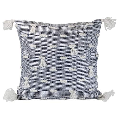 Foreside Home & Garden FIPL09793 Blue Decorative Woven 18x18 Outdoor Throw Pillow with Hand Tied Tassels