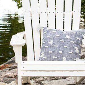 Foreside Home & Garden FIPL09793 Blue Decorative Woven 18x18 Outdoor Throw Pillow with Hand Tied Tassels