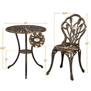 Yaheetech Patio Bistro Sets 3 Piece, Outdoor Rust-Resistant Cast Aluminum Garden Table and Chairs, Bronze