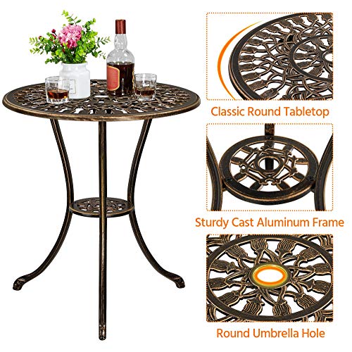 Yaheetech Patio Bistro Sets 3 Piece, Outdoor Rust-Resistant Cast Aluminum Garden Table and Chairs, Bronze