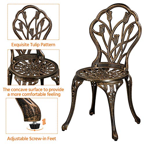 Yaheetech Patio Bistro Sets 3 Piece, Outdoor Rust-Resistant Cast Aluminum Garden Table and Chairs, Bronze