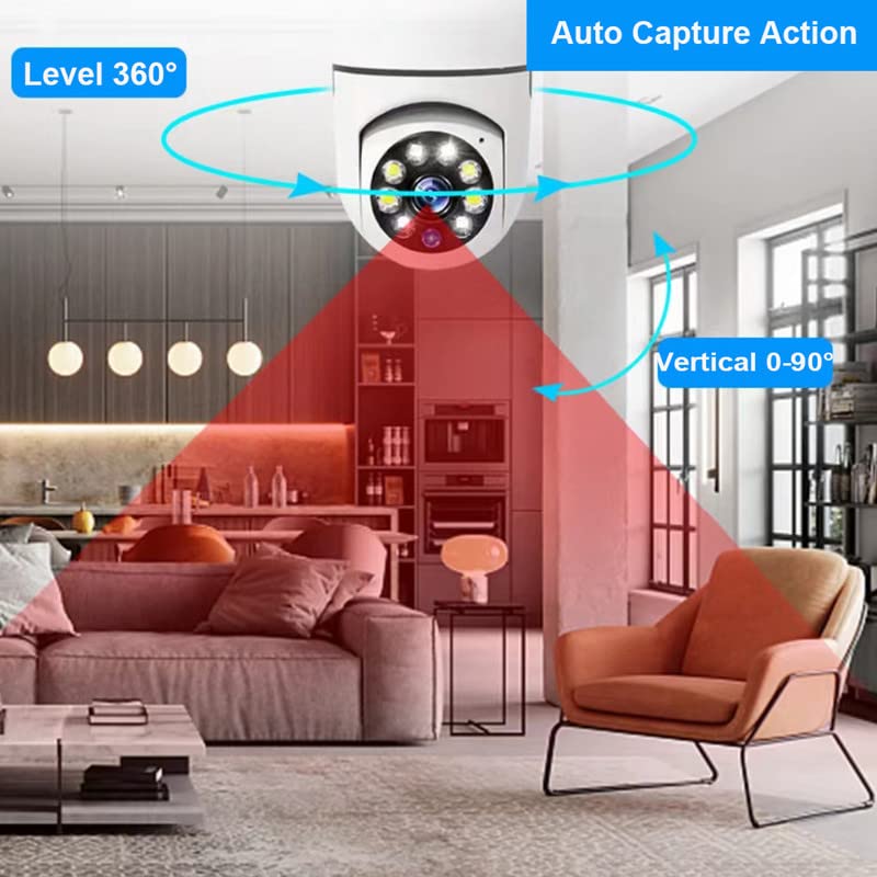 2022 New Light Bulb Camera, Wireless WiFi Full HD 5MP Security Light Bulb Camera, 360 Panoramic IP Camera, 1080P 2.4GHz Indoor Outdoor WiFi Camera with Real-time Motion Detection, Alerts, Night Vision