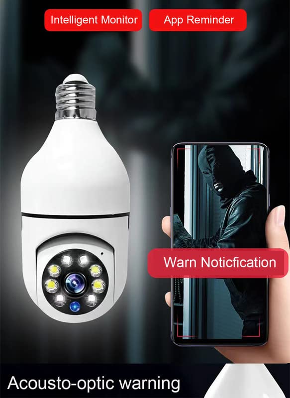 2022 New Light Bulb Camera, Wireless WiFi Full HD 5MP Security Light Bulb Camera, 360 Panoramic IP Camera, 1080P 2.4GHz Indoor Outdoor WiFi Camera with Real-time Motion Detection, Alerts, Night Vision