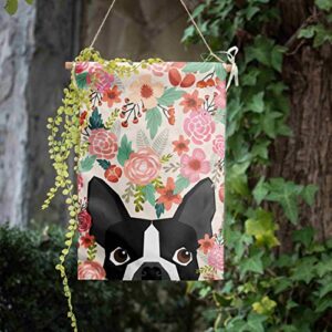 Boston Terrier Garden Flag Small - Flower Dog House Flag Welcome Holiday Yard Flag Spring Garden Decor Dogs Flag Banner Double Sided Outdoor Flags 12x18