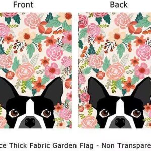 Boston Terrier Garden Flag Small - Flower Dog House Flag Welcome Holiday Yard Flag Spring Garden Decor Dogs Flag Banner Double Sided Outdoor Flags 12x18