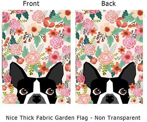 Boston Terrier Garden Flag Small - Flower Dog House Flag Welcome Holiday Yard Flag Spring Garden Decor Dogs Flag Banner Double Sided Outdoor Flags 12x18