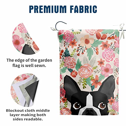 Boston Terrier Garden Flag Small - Flower Dog House Flag Welcome Holiday Yard Flag Spring Garden Decor Dogs Flag Banner Double Sided Outdoor Flags 12x18